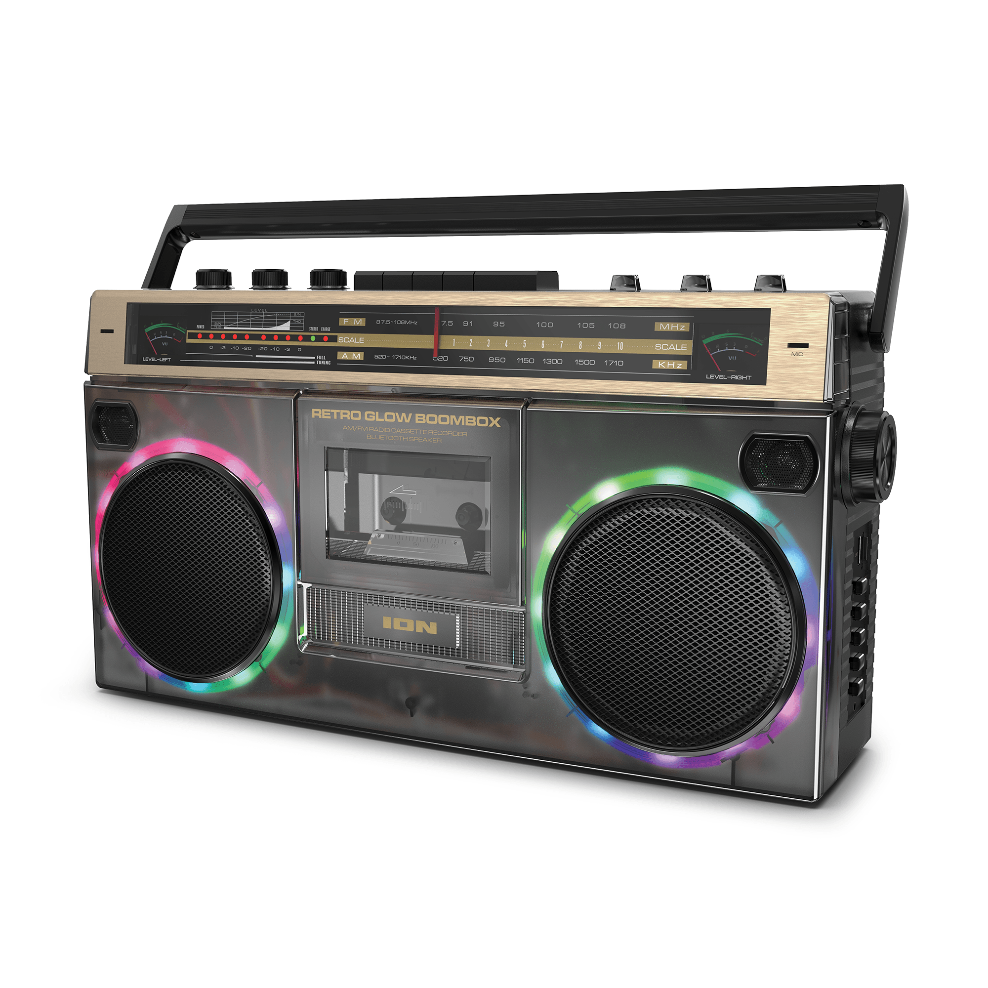 Retro Boombox Speaker Black Gold | Retro Glow™ Boombox | ION Audio